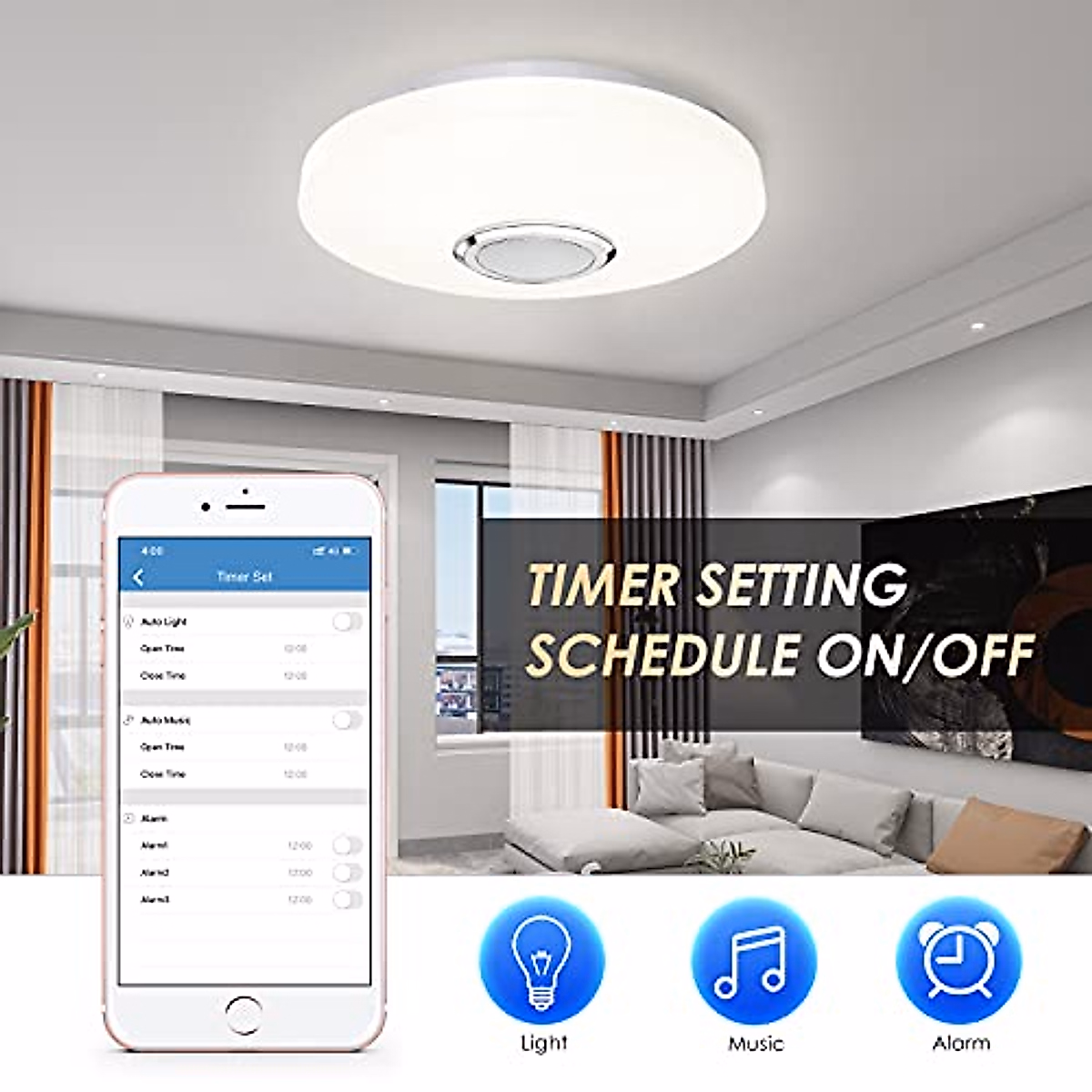 CheDux 36W RGB LED Ceiling Light with Bluetooth Speaker,12 Inch Cool/Warm/White Color Changing Ceiling Lamp with App and Remote Control,Waterproof Ceiling Lights for Child Bedroom Bathroom