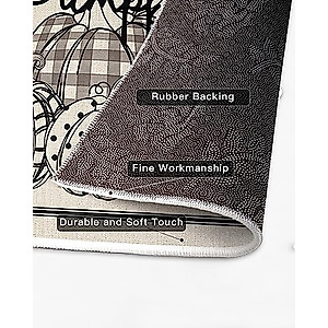 Thanksgiving Fall Large Rectangular Area Rugs 5' x 7' Living Room, Boho Polka Dot Pumpkin Black Gingham Durable Non Slip Rug Carpet Floor Mat for Bedroom Bedside Outdoor