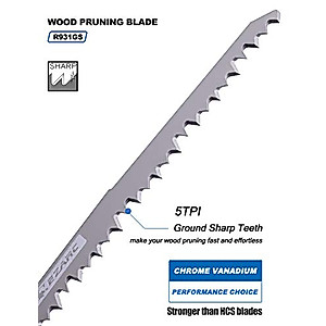 EZARC Wood Pruning Reciprocating Saw Blade, 9-Inch Recip Saw Blades R931GS 5TPI (5-Pack)