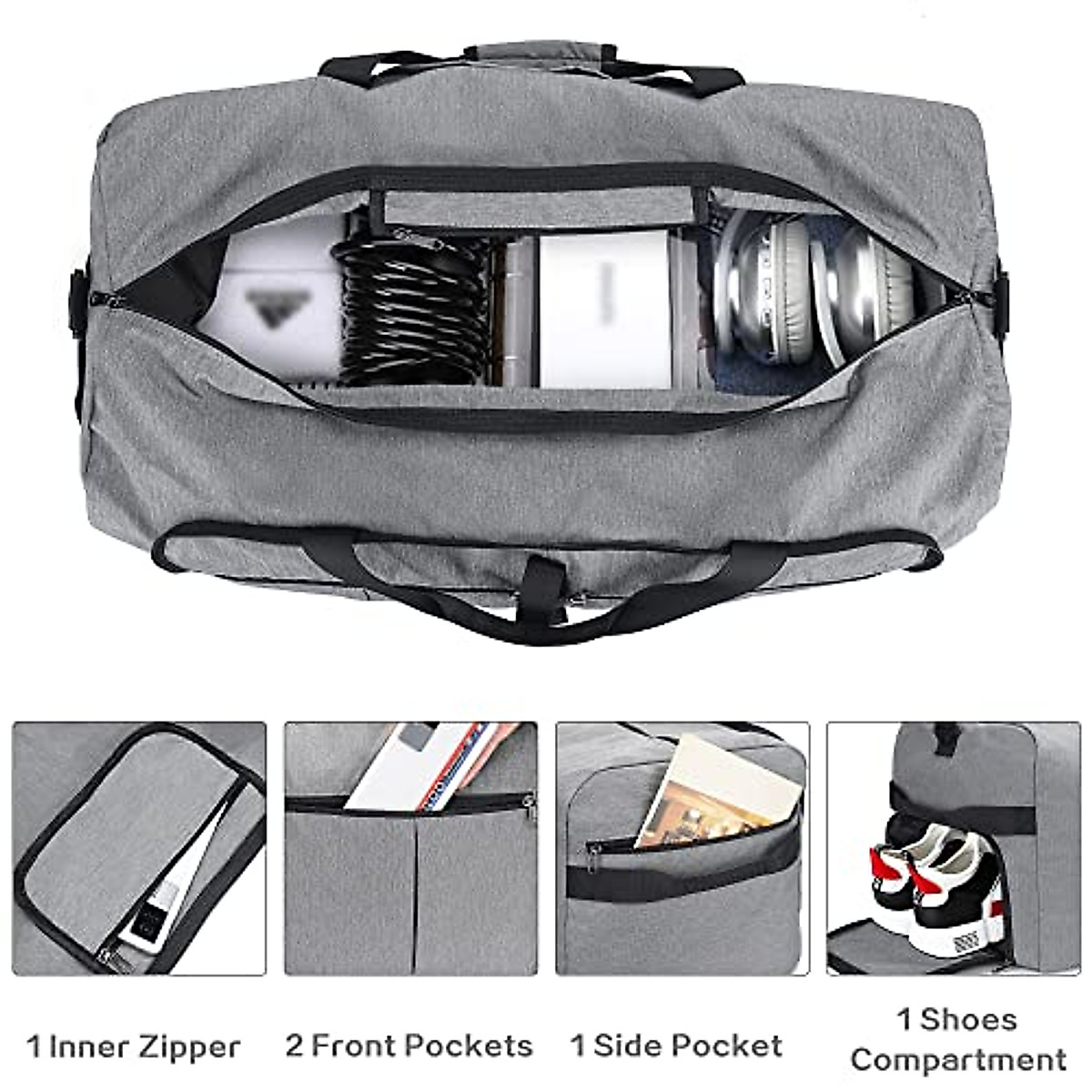 80L Travel Duffle Bag for Men, Large Foldable Duffel Bag for Travel with Shoe Compartment Overnight Weekender Bag Gym Bag for Men Women Waterproof & Tear Resistant (Gray, 80L)