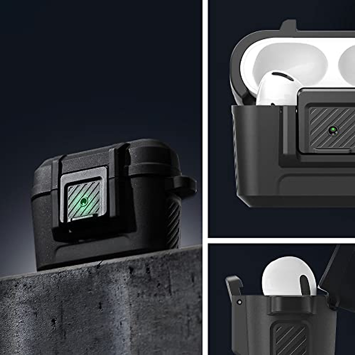 Spigen Lock Fit Designed for Airpods Pro Case with Secure Lock Clip, Airpod Pro Case Cover with Keychain - Matte Black