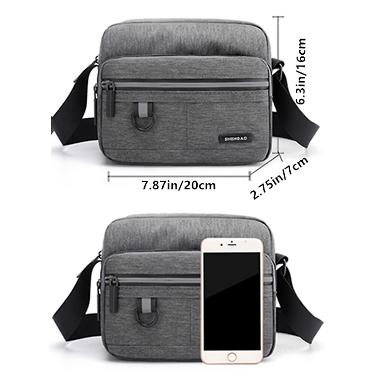 Small Canvas Crossbody Bag for Men,Small Shoulder Bag, Mini Messenger Bag for Cell Phone, Portable mobile phone coin bag (B-Grey)