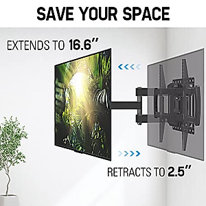 Mounting Dream TV Mount for Most 42-75 inch Flat Screen TVs Up to 100 lbs, Full Motion TV Wall Mount with Swivel Articulating 6 Arms, TV Wall Mounts Fit 12'', 16” Wood Studs, Max VESA 600x400mm