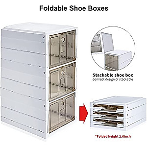 Shoe Storage Boxes Clear Plastic Folding Shoe Box Storage Containers, 3 Layers Shoe Box Organizer for Women Men Plastic Dustproof for Sneaker, Heel, Sandal, White