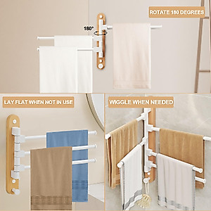 Swivel Towel Rack, Towel Bar with Wall Mounted 180° Rotation, 4-Arms Towel Hanger Beech + Space Aluminum, Space Saving for Kitchen/Bathroom No-Punch/Punch Holes Dual Use (4- Arms)