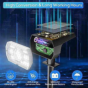 NYMPHY Solar Outdoor Lights, Solar Lights Outdoor Waterproof, Solar Spot Lights Outdoor 56 LED 3 Lighting Modes for Landscape Yard Wall Lights Auto On/Off for Pathway Garden, Pack of 1(Cool White)