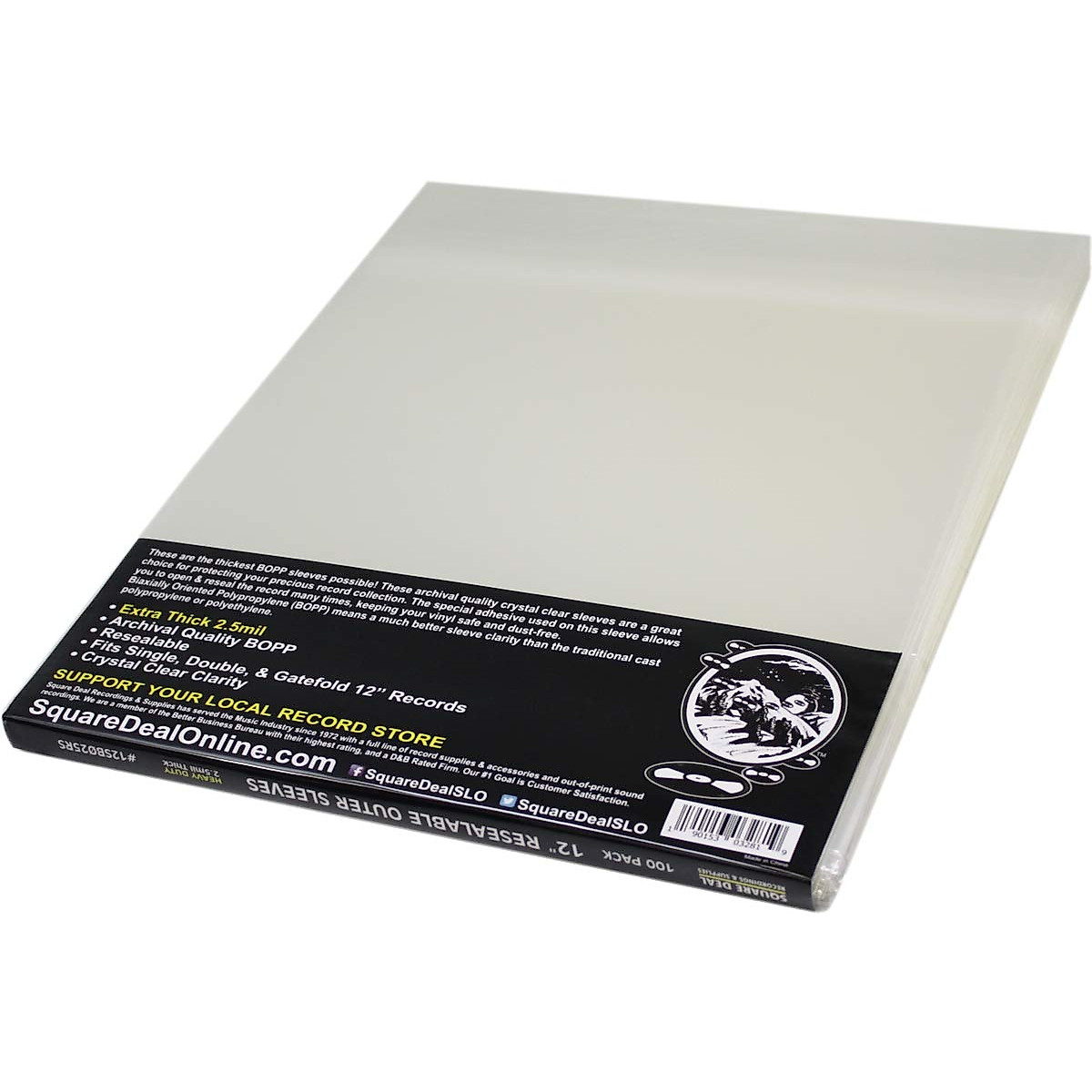 (100) 12 Vinyl Record Outer Sleeves Extra Thick Resealable - Super Clear, Archival Quality - Premium 2.5 mil Thick - #12SB025RS