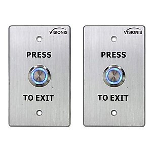 Visionis 2 Pack FPC-7496 VIS-7001 Indoor Outdoor Weather Waterproof IP65 Stainless Steel Door Bell Type Round Request To Exit Button Standard Size Door Access Control with LED Light NC COM NO Outputs