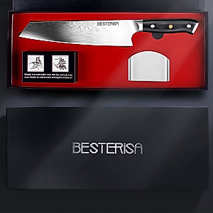BESTERiSA Kiritsuke Chef Knife ，8 Inch Professional Chef Knife German Stainless Steel EN1.4116 Ultra Sharp Vegetable Meat Cleaver Knife with Knife Guard