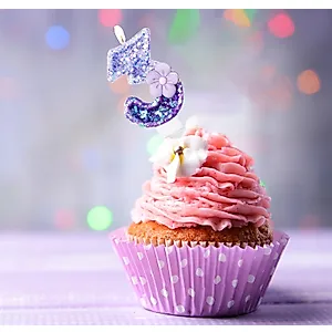 Number 5 Candles,Purple Flower Number Birthday Candles for Cake Purple Number Candle Creating a Romantic and Warm Atmosphere