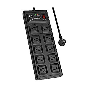 Power Strip Surge Protector, SUPERDANNY 10 Wide Outlets with 4 USB Charging Ports,1875W/15A, Flat Plug,2800 Joules Surge Protection with 5 Ft Extension Cord for Home,Office, Black