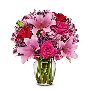 DELIVERY BY FRIDAY, 8/2 GUARANTEED IF ORDER PLACED BY 8/1 BEFORE 2PM EST From You Flowers - Rose and Lily Bouquet with Glass Vase (Fresh Flowers) Birthday, Anniversary, Get Well, Sympathy,
