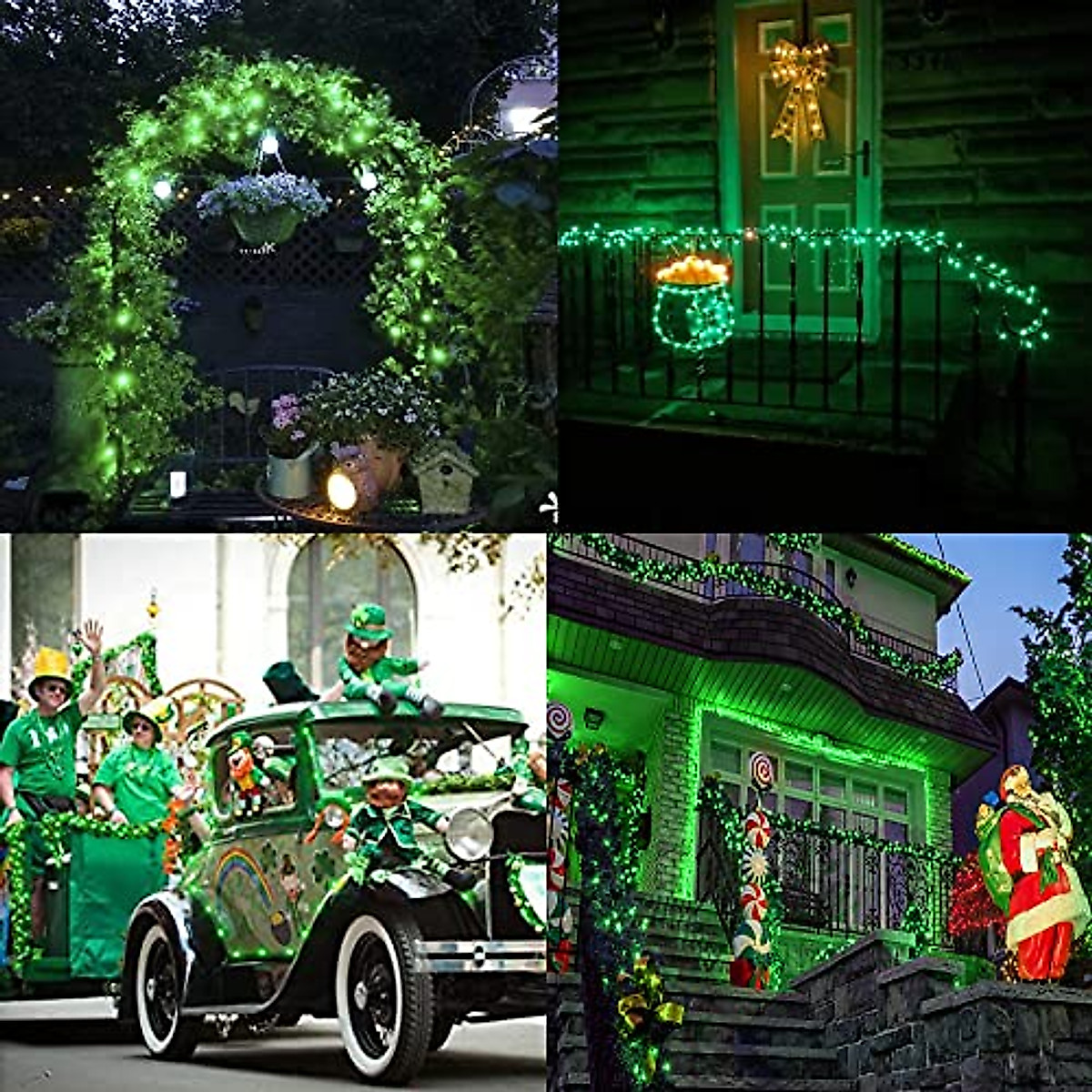 BEEWIN 2 Pack Solar Fairy Lights Outdoor,33ft 100LED Solar Powered String Lights Waterproof,8 Modes Green Solar Christmas Lights for St. Patrick's Day,Halloween,Patio,Yard,Wedding,Party (Green)