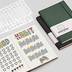 AHGXG Dotted Bullet Grid Journal 2 Pack - A5 Dot Grid Notebook Softcover, Medium 5.75'' × 8.38'', 320 Numbered Pages, 120gsm Thick Dotted Paper, Soft Leather Cover (Black Green)