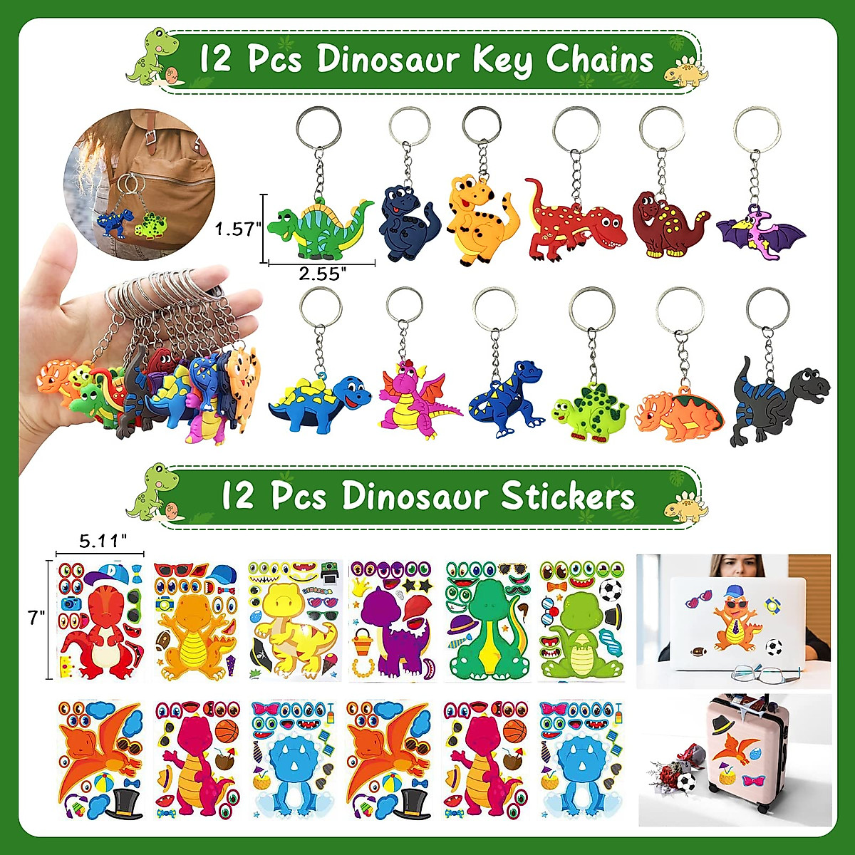 Dinosaur Theme Party Favors Supplies 96 Pcs Birthday Party Decorations Goodie Boxes Hatching Eggs Figures Keychains Pull Back Cars Bubble Wands Slap Bracelets Stickers Toys For Kids Boys Girls