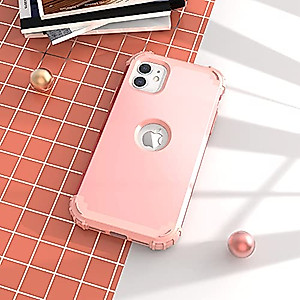 iPhone 11 Case with Tempered Glass Screen Protector,IDweel Hybrid 3 in 1 Shockproof Slim Heavy Duty Protection Hard PC Cover Soft Silicone Rugged Bumper Full Body Case, Rose Gold
