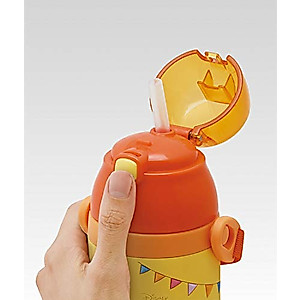 Skater SSPV4 Stainless Steel Children's Water Bottle, 12.8 fl oz (380 ml), Straw Drinking, 3D, Winnie the Pooh, Disney