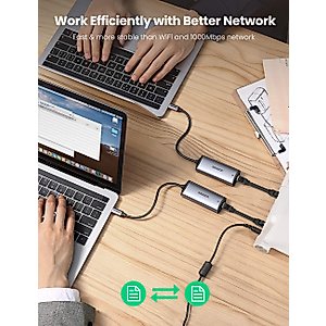 UGREEN USB C Ethernet Adapter 2.5G Gigabit Network Adapter Thunderbolt 3 RJ45 LAN Converter for iMac 2021 M1, MacBook Pro/Air, iPad Pro M1, iPad Air 4, Surface Pro 7, Dell XP15 13, Windows, MacOS, iOS