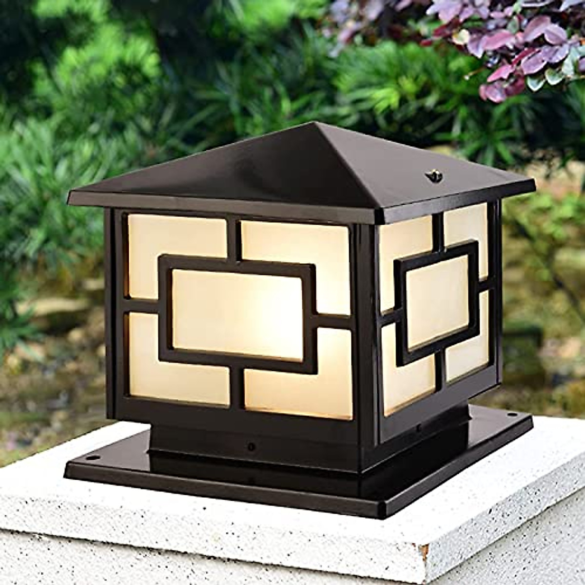 Wylolik Pillar Lights Outdoor, Patio Waterproof Column Lamp Villa Garden Courtyard Fence Deck Stigma Lamps Square E27 Pedestal Lantern Exterior Rainproof Pathway Lighting