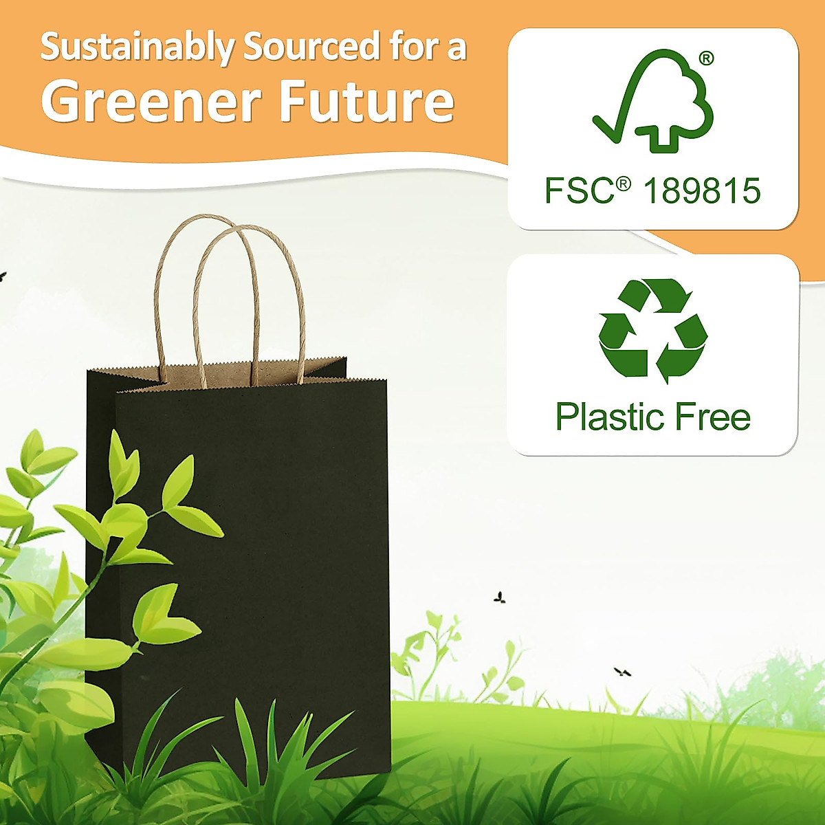 BagDream Gift Bags Kraft Paper Bags 100Pcs 5.25x3.75x8 Inches Small Shopping Bag Kraft Bags Party Bags Black Paper Bags with Handles Bulk