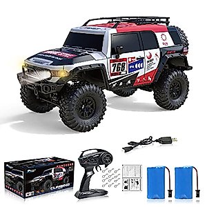 Desdoni RC Cars RC Crawler 1/10 Scale RTR Remote Control Car 4WD 2.4GHz Brushed Offroad Racing Hobby Grade Model Vehicle with LED Lights 2Pcs Battery Toy for Kids and Adults