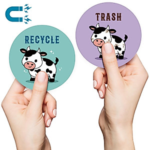 HSSPIRITZ Cow Recycle and Trash Magnets for Kitchen Trash Cans and Recycling Bins,Farmhouse Garbage Can Logo Symbol Magnet sign,2 Pack Magnetic Sticker,3.5"Circle Magnetic for indoor Outdoor Waste Bin
