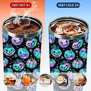 Halloween Tumbler, Spooky Neon Pumpkin Mug Cup Ghost Tumblers with Handle and Straw 40 oz, Halloween Gifts for Friends Family Insulated Water Bottle