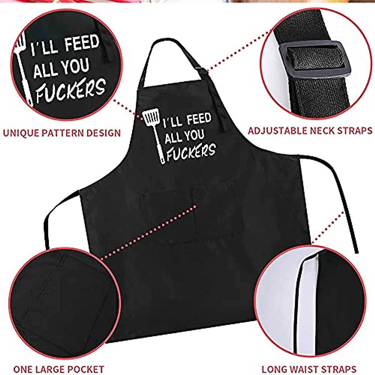 ZOORON I'll Feed All You - Funny Black Chef Aprons for Men Adjustable BBQ Kitchen Cooking Aprons with Pocket Waterproof Oil Proof Father’s Day/Birthday