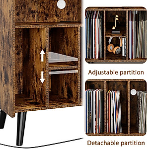 miadore Record Player Stand, Vinyl Records Storage Cabinet Display Shelf with Power Outlet, Turntable Stand Mid-Century Record Player Table with Wood Legs for Living Room,Bedroom,Office