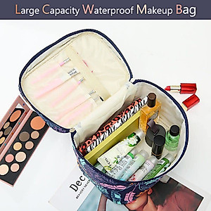 L&FY Cosmetic Bags For Women,Girls,Travel Makeup Organizer Portable Toiletry Bag With Handle,Large Capacity Skincare Bag (dark blue/Gran Leaf)