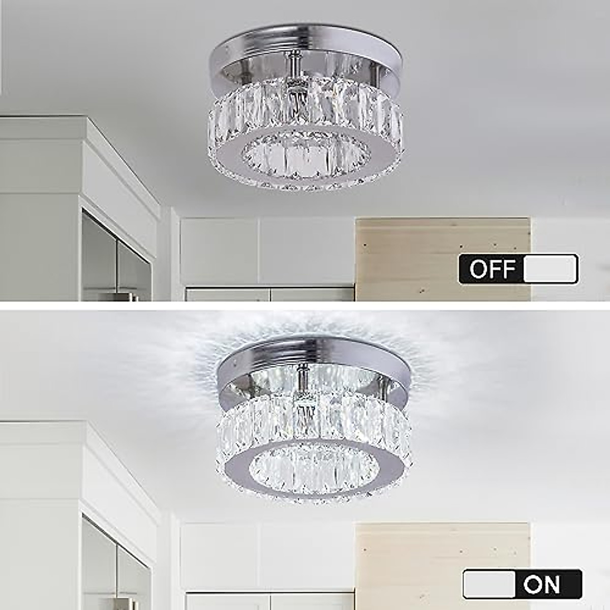 Finktonglan Modern Crystal Ceiling Light LED Mini Chandelier Flush Mount Ceiling Light Fixtures K9 Crystal Round Ceiling Lamp for Hallway Foyer Bedroom