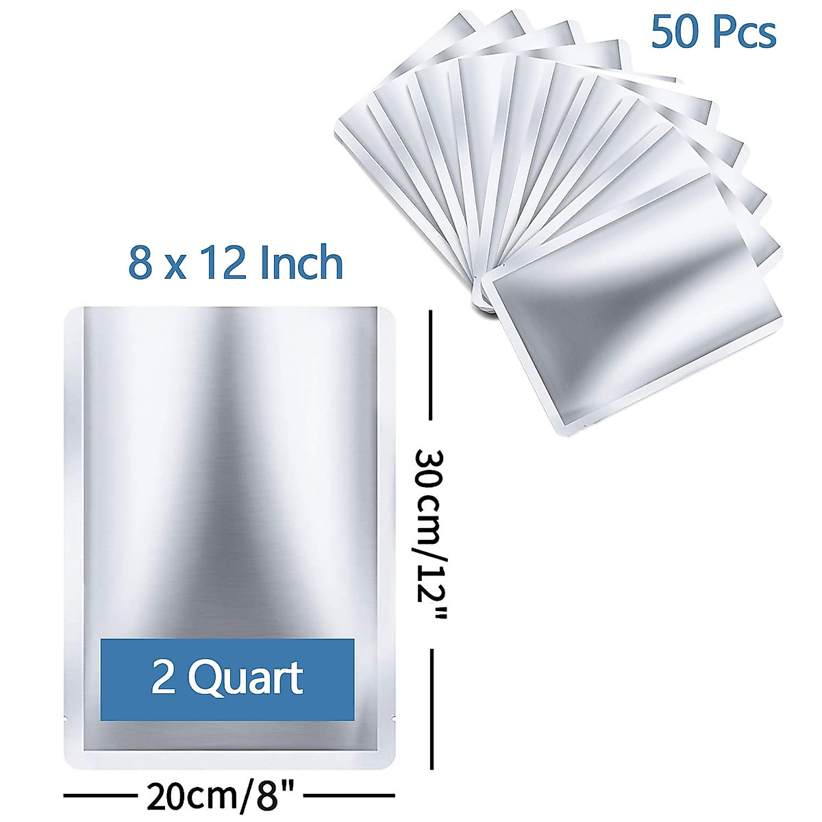 50 Pieces 2 Quart Mylar Bags 8 x 12 Inch, 5 Mil Mylar Bags for Food Storage Coffee Tea Beans Dry Food, Thick Sealable Mylar Bag 2 Quart