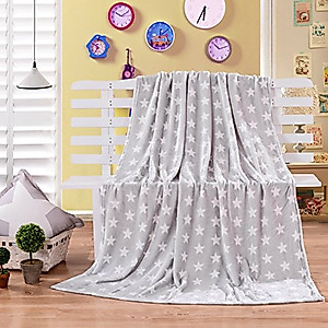 HYSEAS Flannel Fleece Star Throw Blanket Grey - Soft Plush Cozy Fuzzy Microfiber Blanket for Couch, Bed, Chair, Sofa - All Seasons Lightweight - 50x60 Inch