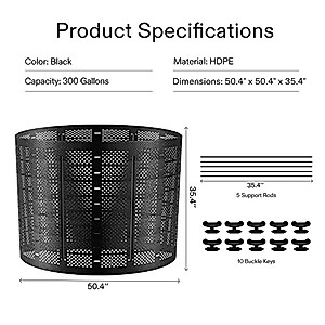 VIVOSUN 300 Gallon Outdoor Compost Bin, Expandable Composter, Easy to Setup & Large Capacity for Backyard, Lawn (Black with Gloves)