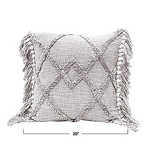 Creative Co-Op Cotton Blend Tufted Pattern & Tassels, Grey Pillow