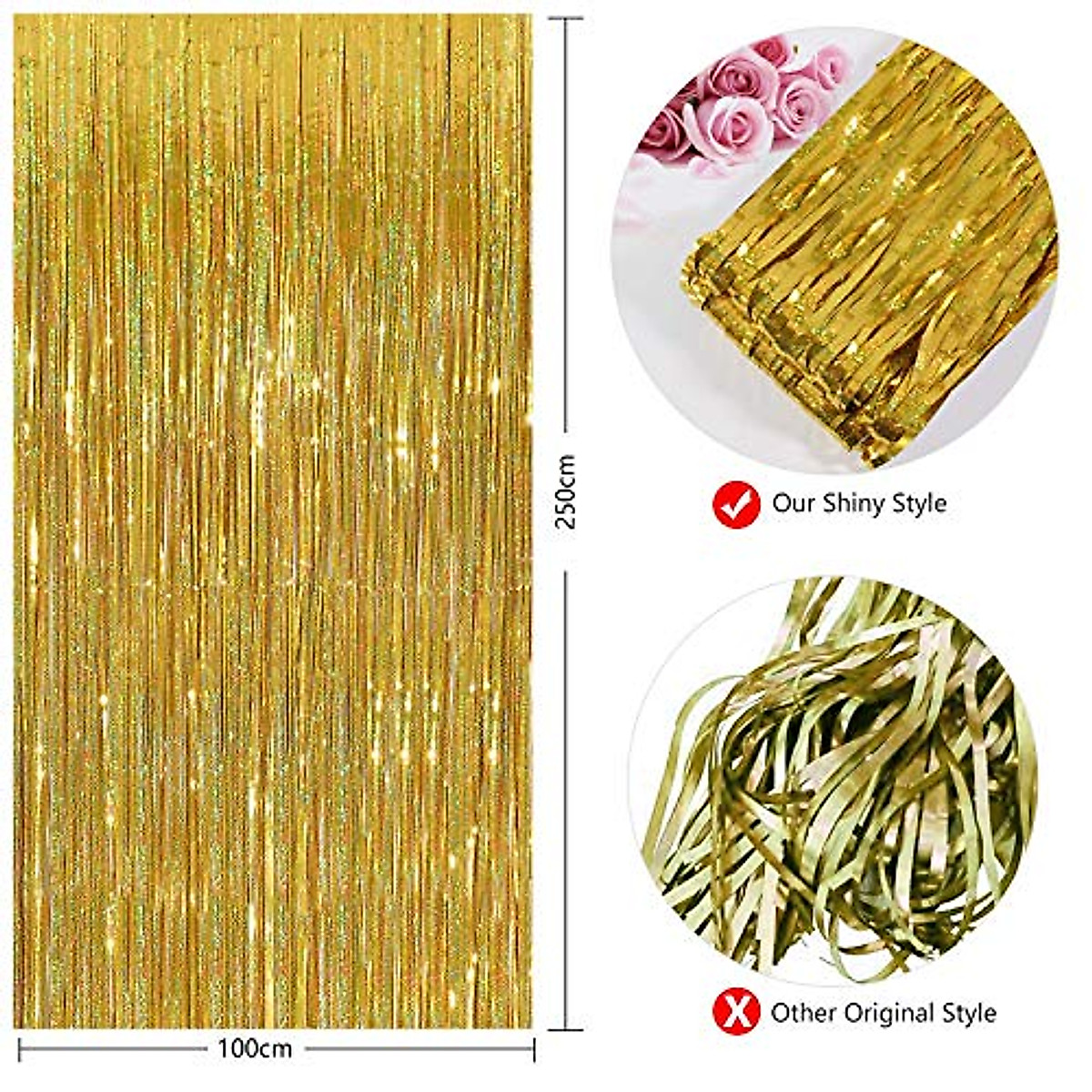 CYLMFC Gold Fringe Curtain - 2 Packs 3ftx8ft Sparkle Metallic Party Backdrop Curtain Photo Booth Props Birthday Decorations Gold Birthday Backdrop