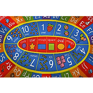 KC Cubs Playtime Collection ABC Alphabet, Numbers and Shapes Educational Learning & Game Area Oval Rug Carpet for Kids and Children Bedrooms and Playroom, Multicolor, 7' 8" x 9' 10'' (KCP010033-8x10)