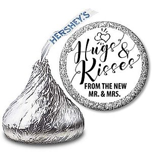 Hugs and Kisses from The New Mr. and Mrs. | Double Heart | 324 Stickers - .75 Inches | Hershey Kiss Stickers | Wedding Stickers | Bridal Shower Stickers | Bridal Favors