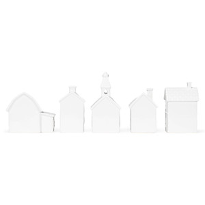 Mark Feldstein & Associates Village with Trees Winter White Glazed Porcelain Holiday Tabletop Figurines, Set of 11, 7 Inch