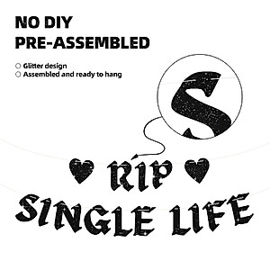 BEISHIDA Black RIP Single Life Banner,NO DIY, Pre-Strung Bachelorette Party Decorations,Till Death Do Us Party Supplies,Bride or Die Party Decor, Gag Gift