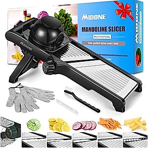 MIDONE Adjustable Mandoline Slicer - All-in-1 Mandoline Slicer for Kitchen, Stainless Steel Mandoline Food Slicer, Mandolin, Potato Slicer, Tomato Slicer with Cut-Resistant Gloves & Cleaning Brush