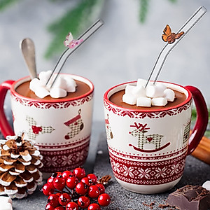 8 Pcs Glass Straws with Butterflies 8 mm x 7.9 Reusable Glass Straws Colorful Glass Butterfly Straws Shatter Resistant Bent Drinking Straws with 2 Cleaning Brushes for Smoothie Juice Beverages