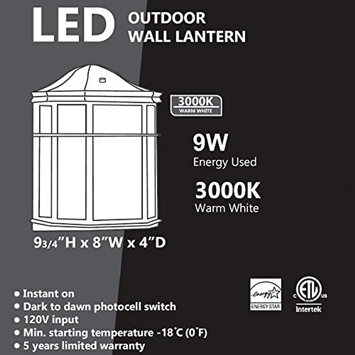 HARRRRD LED Wall Lantern Pack Light - Dusk to Dawn Photocell Included - 1 Pack 3000K (Warm White) Wall Mount Fixture, Exterior Security Lighting, Garage, Garden, Yard