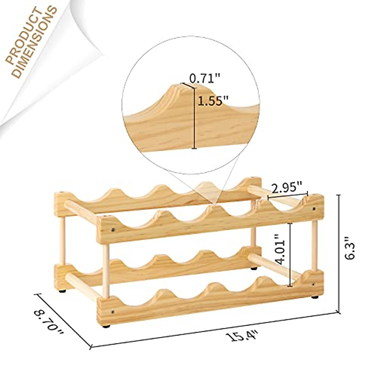 Wine Rack Freestanding Storage 8 Bottle Capacity, 2 Tiers Modular Small Wine Racks Countertop, Farmhouse Wood Wine Holder Stands for Pantry Table Top Organizer (Natural, 8 Bottles)