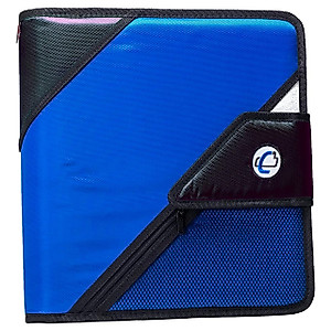 Case-it The Open Tab Velcro Opening Binder - 2 Inch O-Rings - 5 Color Tab Expanding File Folder - Multiple Pockets - 400 Sheet Capacity - Blue S-826-A