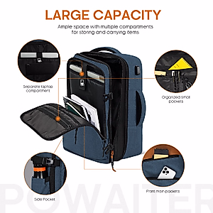 POWAITER Large Travel Backpack for Women Men Fits 17 Inch Laptop, Airline Approved Carry On Backpack with 4 Packing Cubes-Navy