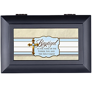 Cottage Garden Baptized in Name of Father Son Matte Black Jewelry Music Box Plays Amazing Grace