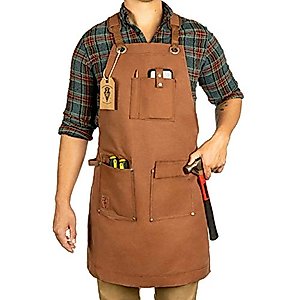 Texas Canvas Wares Waxed Canvas Heavy Duty Work Apron With Pockets - Deluxe Edition with Quick Release Buckle Adjustable up to XXL for Men and Women (Brown Deluxe Edition)