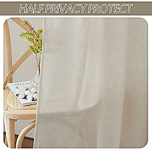 RYB HOME Sheer Linen Blended Curtains Flax Linen Semi Transparent Sheer Drapes, Privacy Protected Soften Sunlight for Living Room, Sliding Doors, Classroom, Hotel, W 52 x L 95 inch, Linen, Set of 2