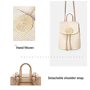 Liadreem Women's Straw Backpack Mini Shoulder Crossbody Bags Convertible Daypack Summer Beach Flap Drawstring Purse, Brown